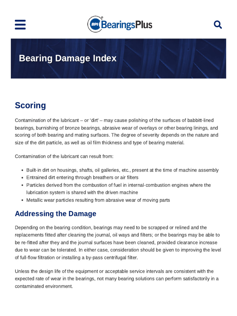 Bearing Surface Scoring - Bearings Plus Bearing Damage Index | PDF ...