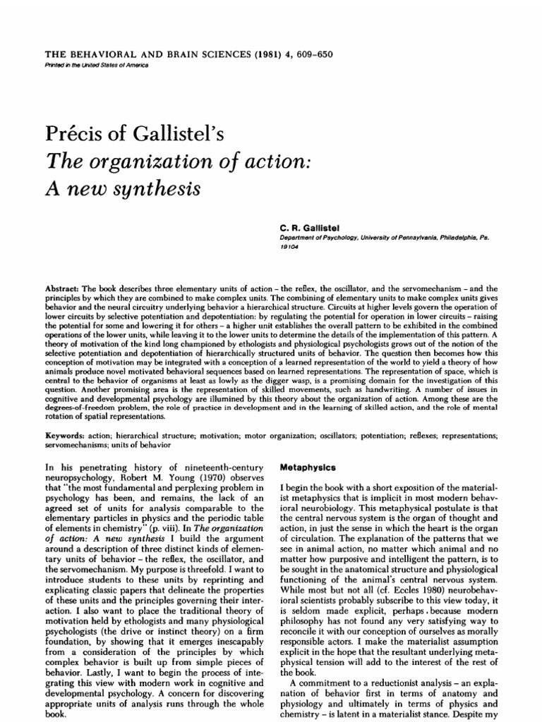 Gallistel 1981 - Organization of Action | PDF | Perception | Nervous System