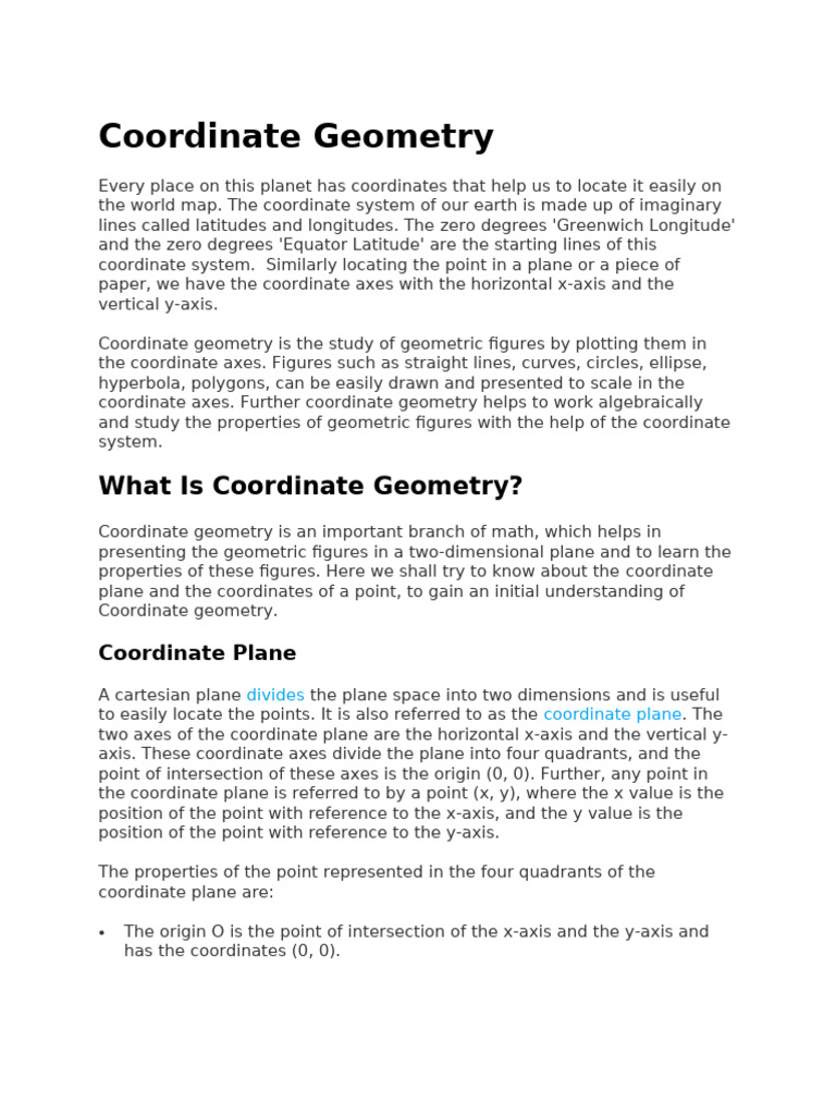 Introduction to Coordinate Geometry | PDF | Cartesian Coordinate System ...