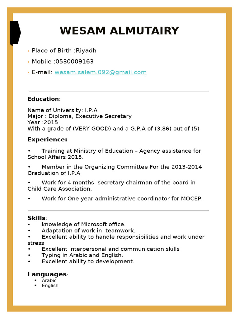 Wesam Almutairy: Executive Secretary CV | PDF