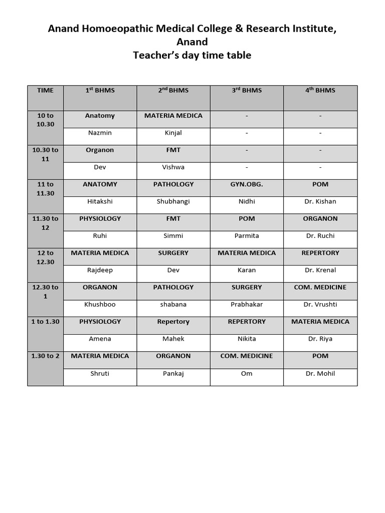 Teacher's Day Time Table | PDF