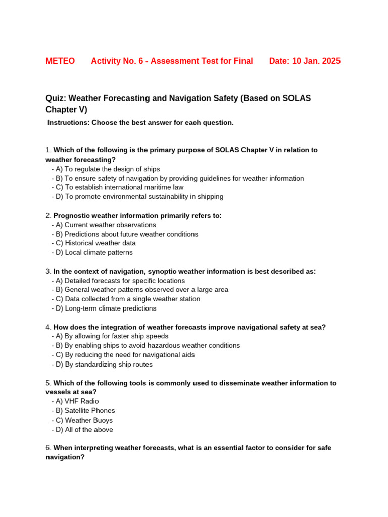 Weather Navigation Safety Assessment Test | PDF | Weather Forecasting ...