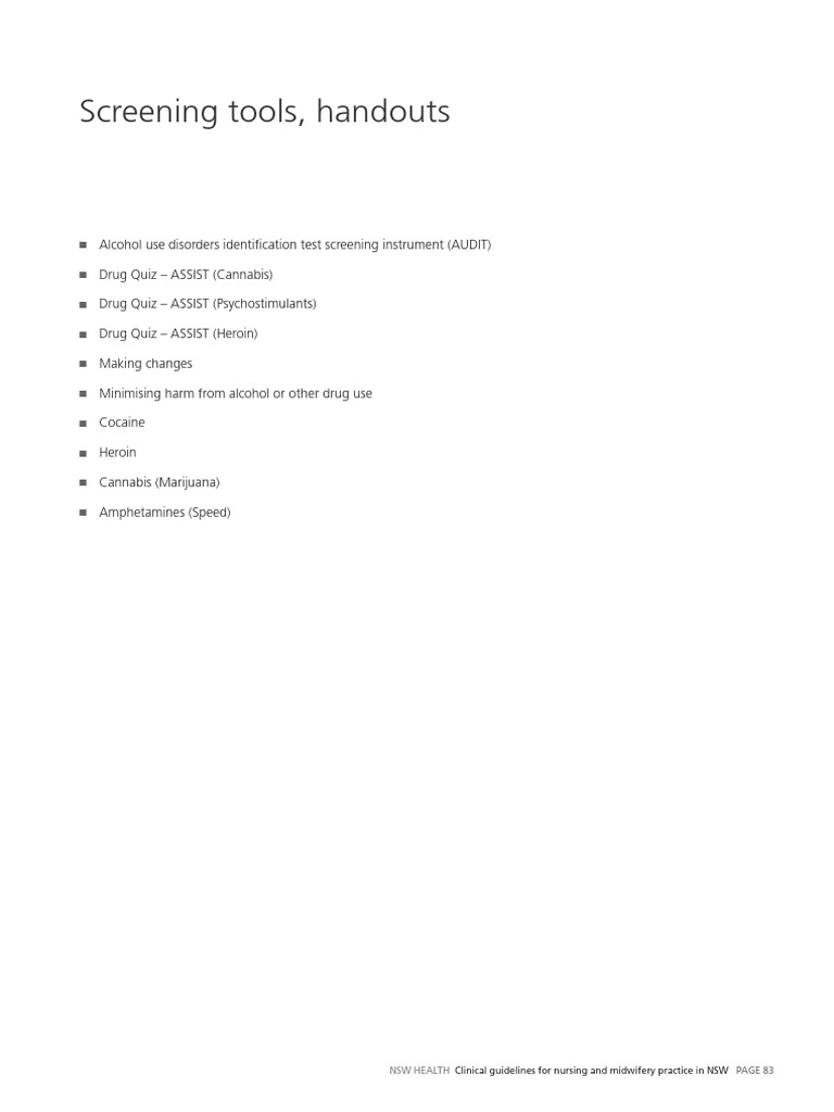 NSW Health Drug Use Screening Guidelines | PDF | Heroin | Cocaine
