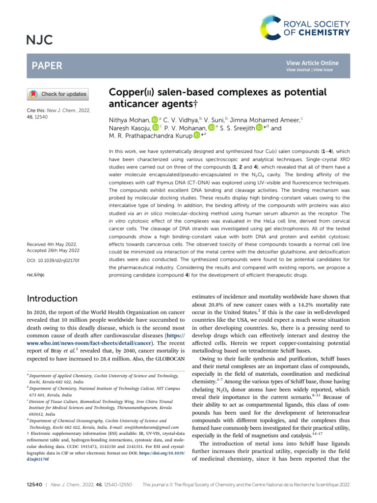 Copper Salen-Based Complexes Anticaner Agent | PDF | Agarose Gel ...