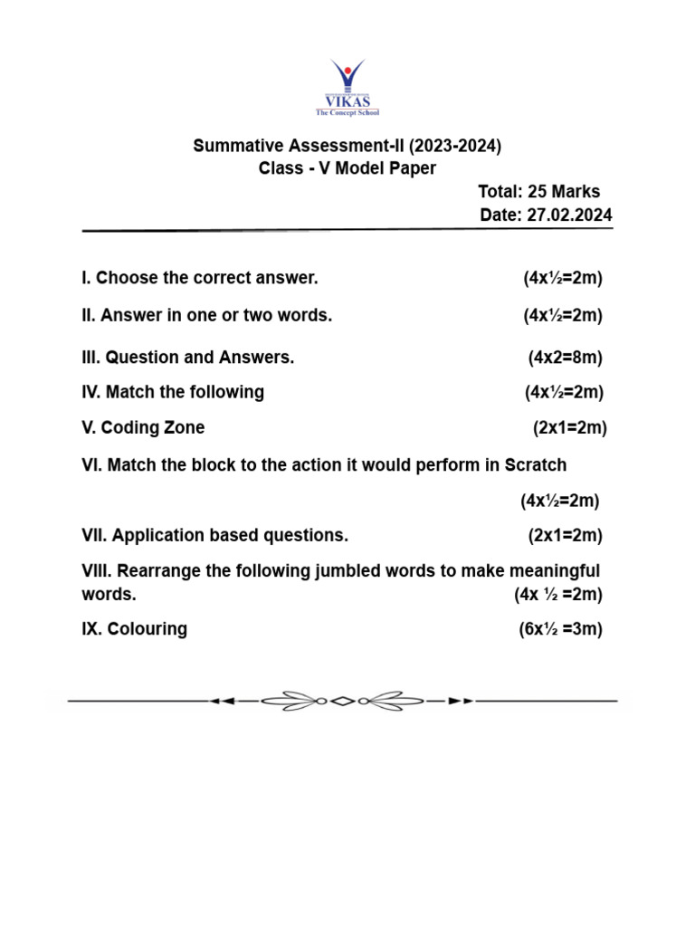 Class-V ICT S.a-Ii Model Paper (23-24) | PDF
