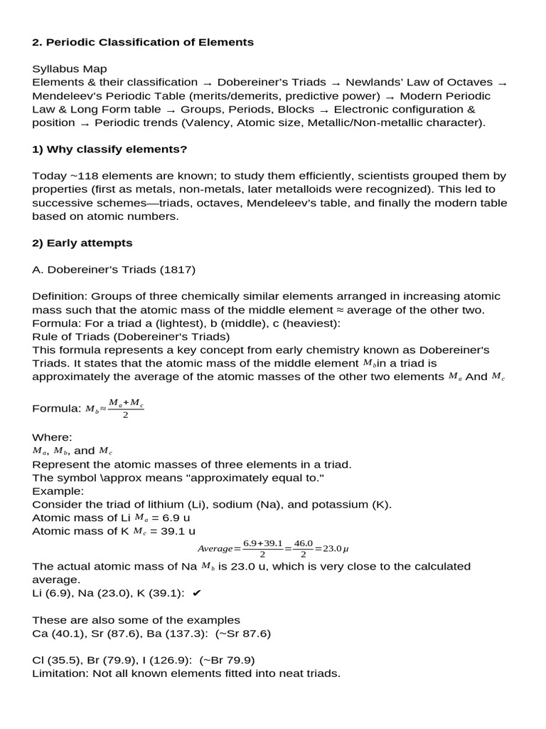 Periodic Classification of Elements Guide | PDF | Periodic Table ...