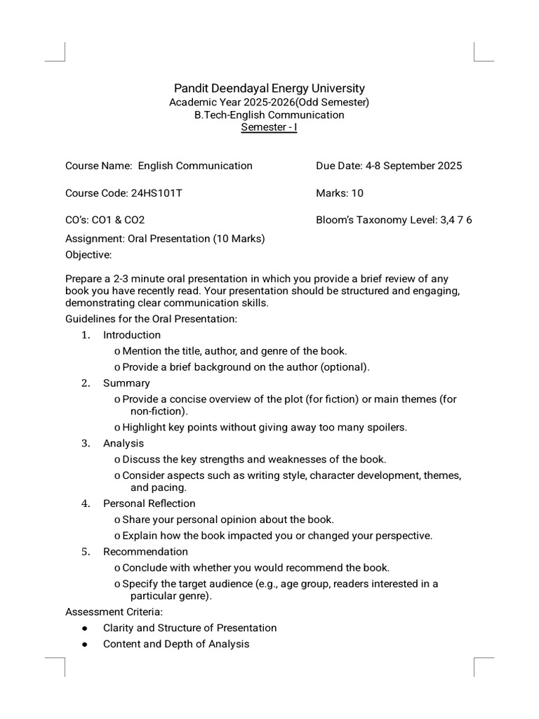 Oral Presentation Assignment Sem I Communication Skills | PDF | Public ...