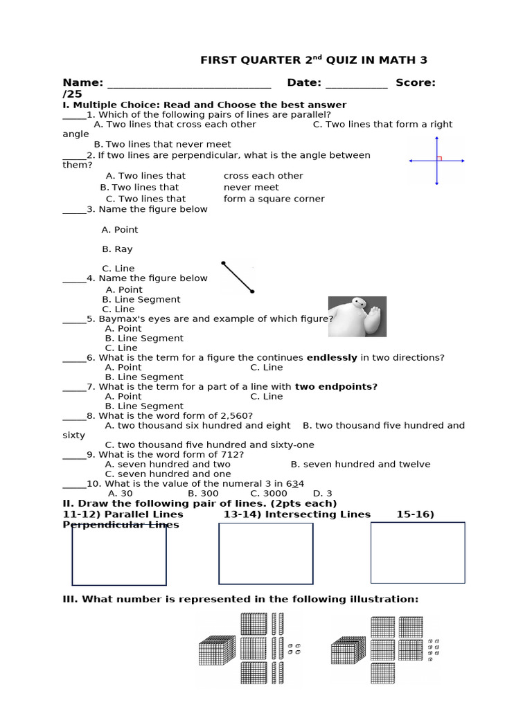 Math Quiz: Lines and Angles | PDF