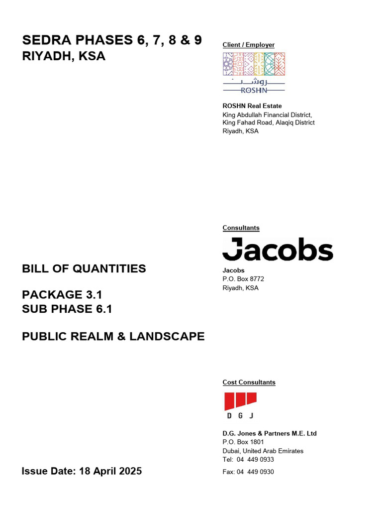 Sedra 6,7,8 & 9 Package 3.1 - Sub Phase 6.1 Public Realm & Landscape BOQ Unpriced | PDF | Mulch ...