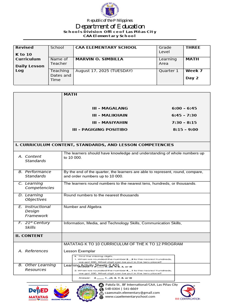 Math3 Quarter1 Week-7 Day-2 | PDF | Curriculum | Pedagogy