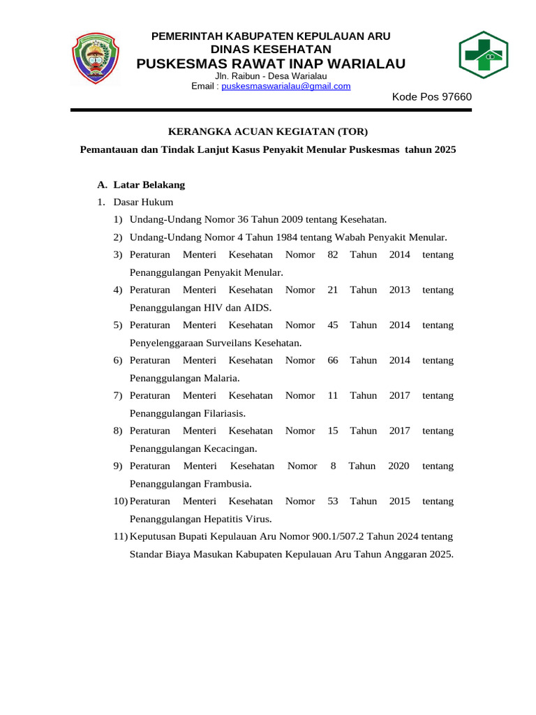 TOR Penyakit Menular | PDF