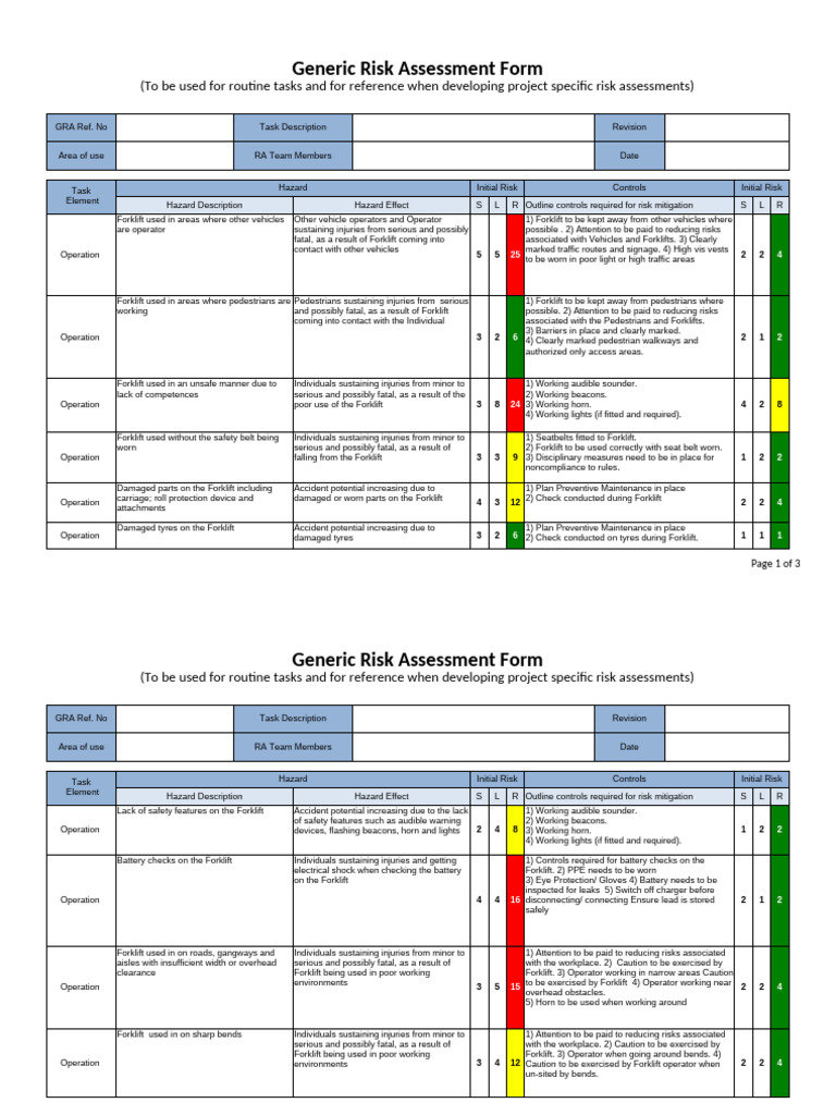 Forklift Risk Assessment Template | PDF | Forklift | Seat Belt