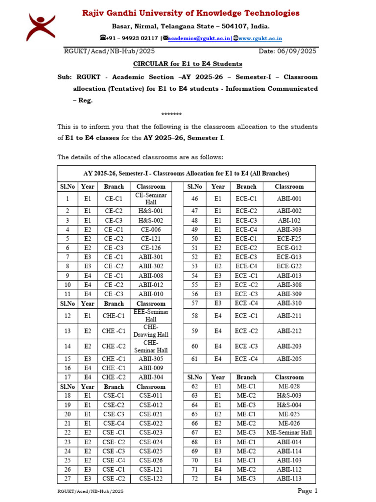 20250906 - Circular for E1 to E4-S1 Students - Classroom Allocation (Tentative) | PDF | Chess ...