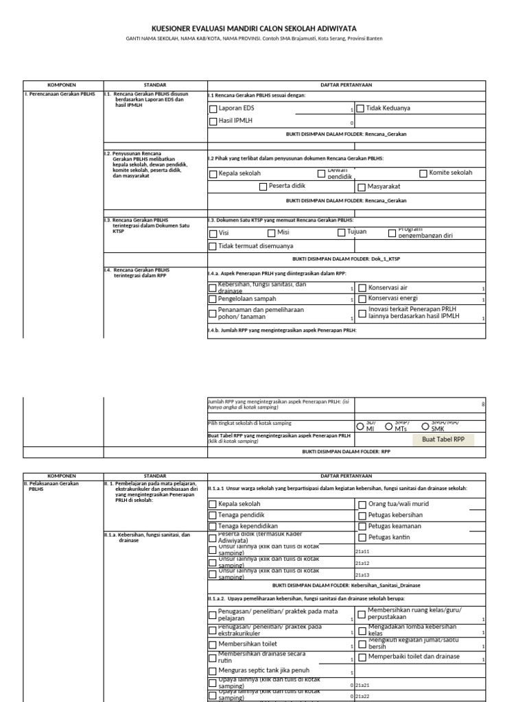 Kuisoner Sekolah V10a | PDF