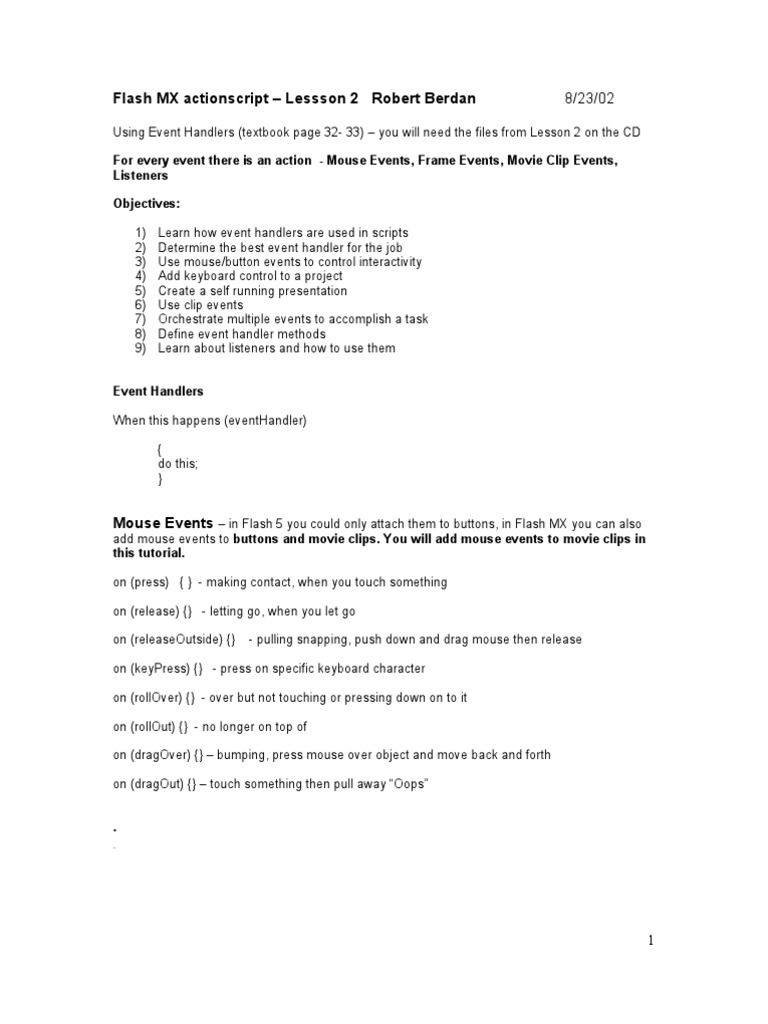 AS2 Lesson on Event Handlers and Listeners | PDF | Areas Of Computer ...