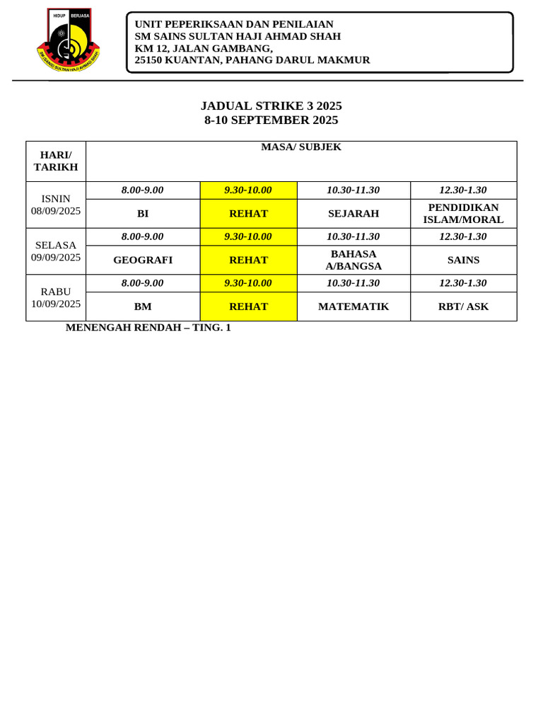 Jadual Strike 3 25 | PDF