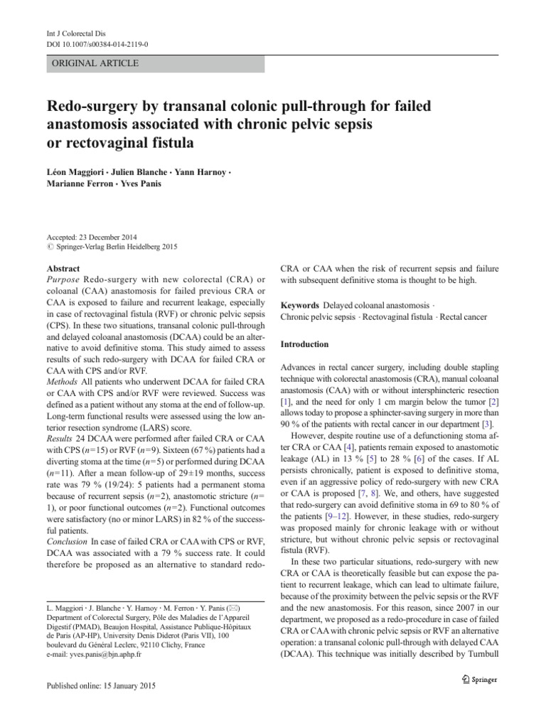 ++redo-Surgery by Transanal Colonic Pull-Through For Failed Anastomosis ...