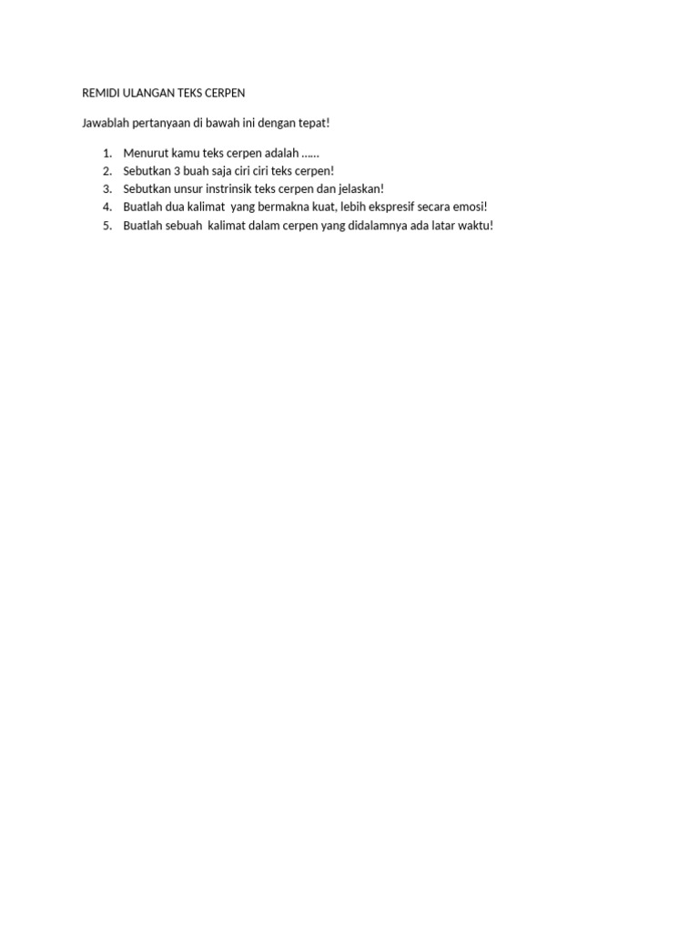 Remidi Ulangan Teks Cerpen | PDF