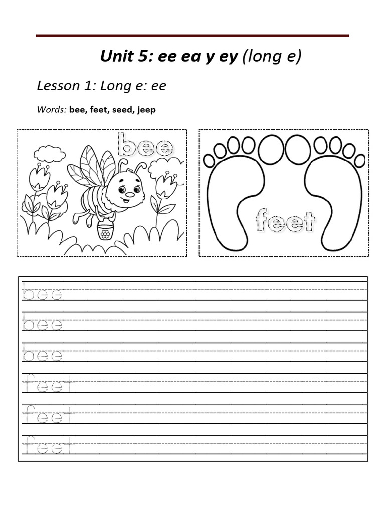 5. Unit 5 Long e Ee Ea y Ey (Bản Luyện Viết) | PDF