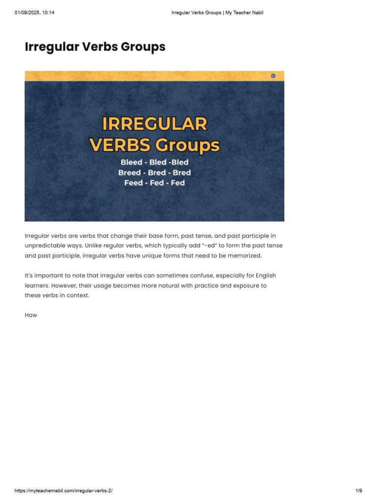 Irregular Verbs Groups Explained | PDF | Verb | Linguistic Typology