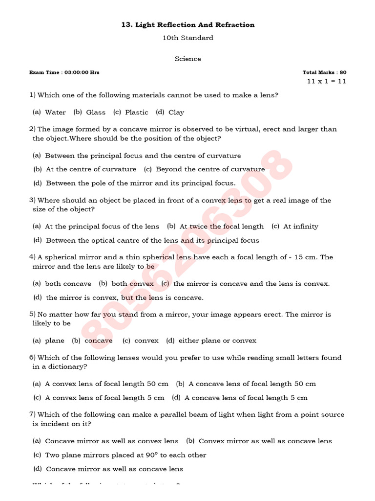 Light Reflection and Refraction Q | PDF | Mirror | Applied And Interdisciplinary Physics