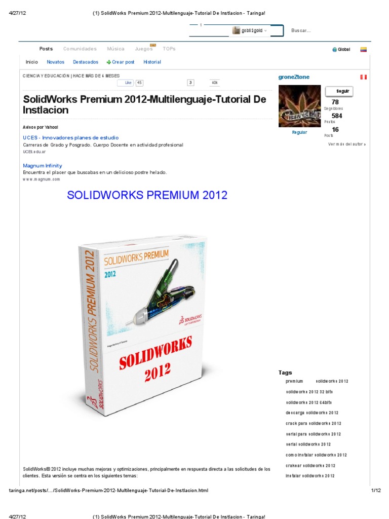 Solid Works Premium 2012-Multilenguaje-Tutorial de Instlacion - Taringa! | PDF