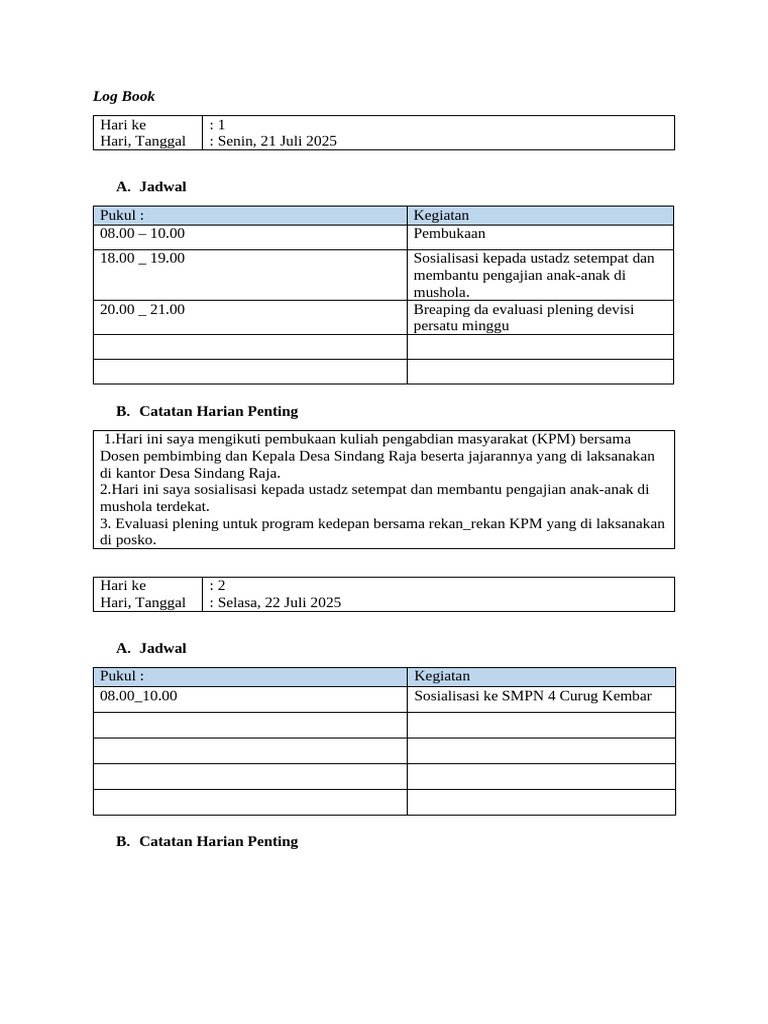 Log Book Harian Gus | PDF