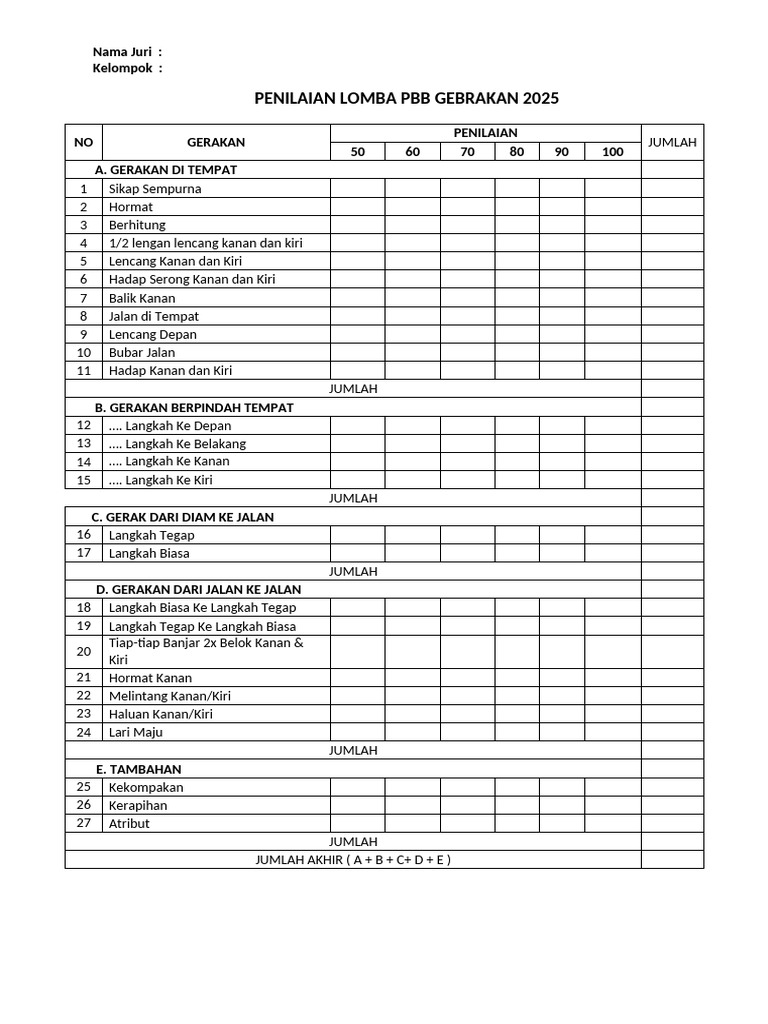Penilaian Lomba PBB Pelantikan Balonpasa 1 | PDF