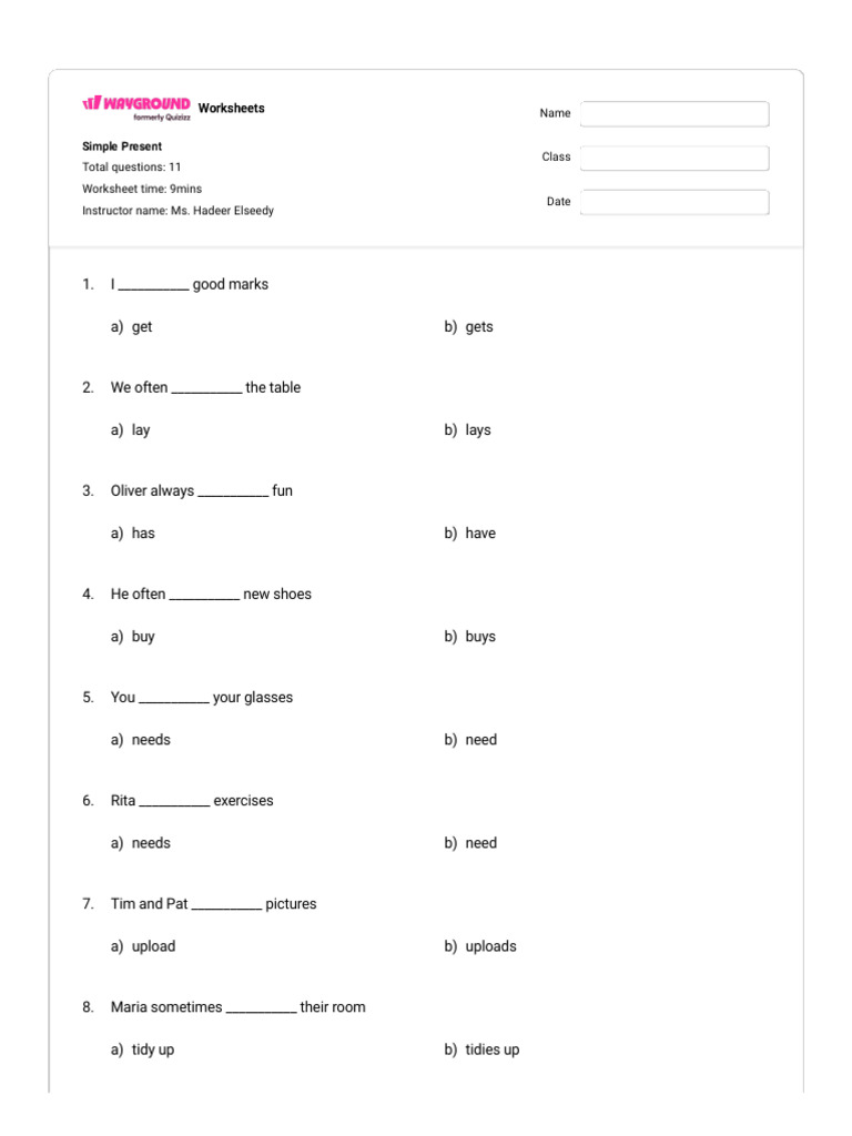 Simple Present Tense Worksheets | PDF