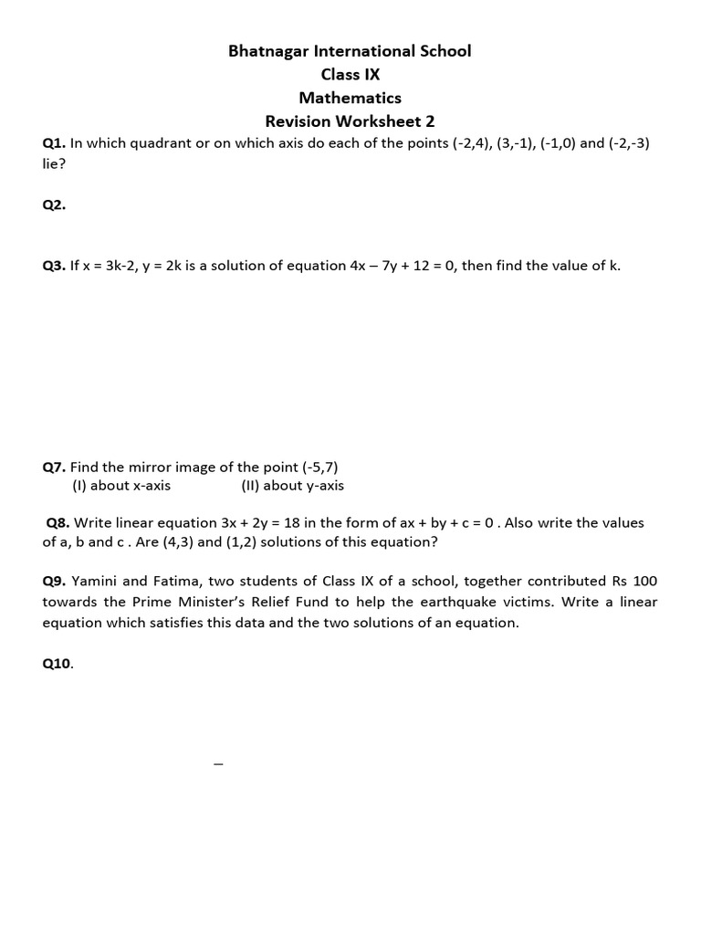 Class IX Math Revision Worksheet 2 | PDF