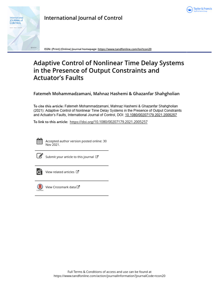 Adaptive Control of Nonlinear Time-Delay Systems in The Presence of ...