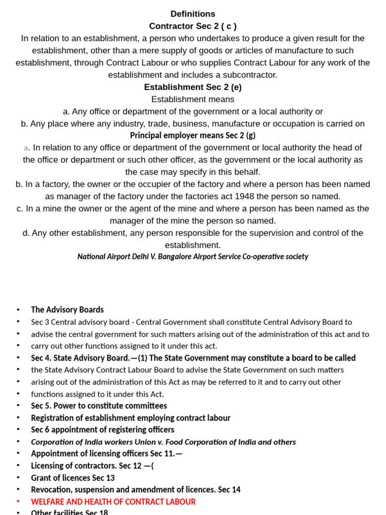 Contract Labour Act Overview | PDF | Employment | U.S. Securities And ...