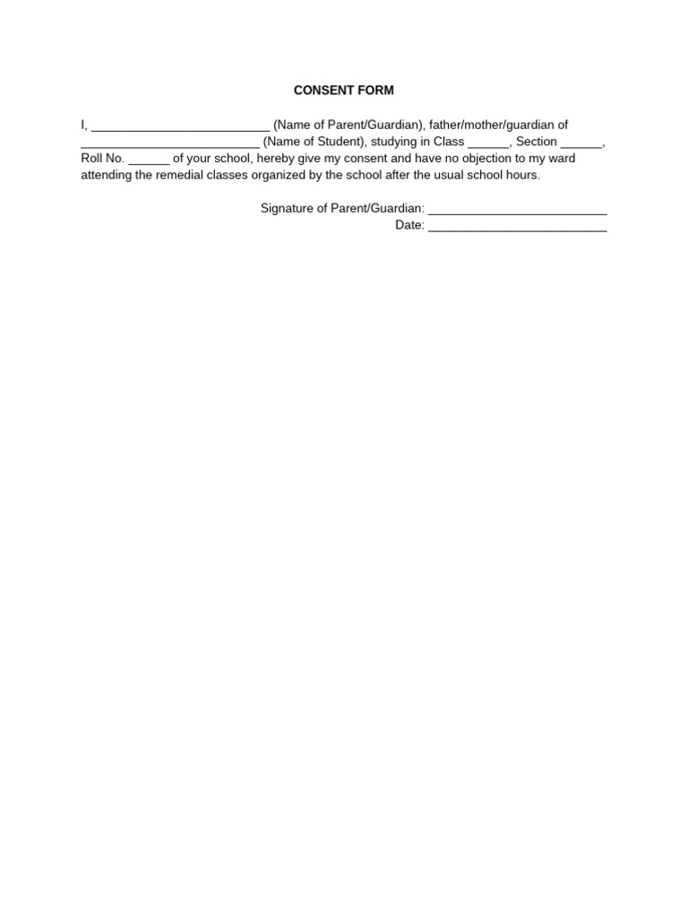 Consent Form For Remedial Class | PDF
