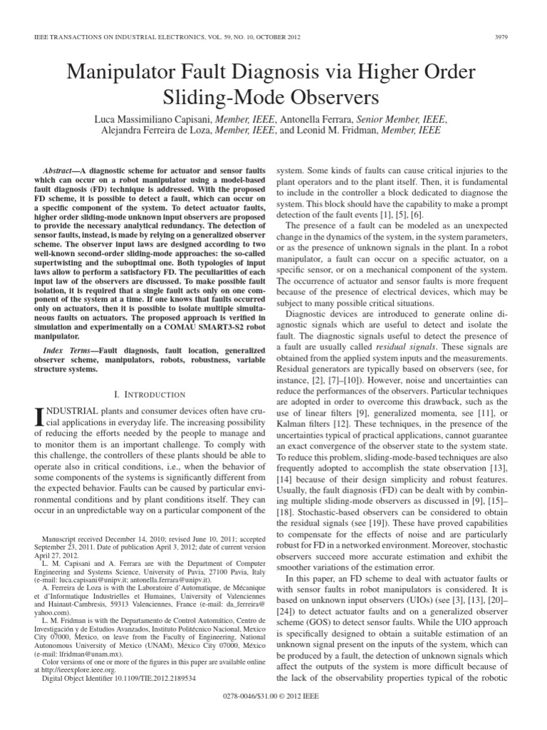 Manipulator Fault Diagnosis Via Higher Order Sliding-Mode Observers ...