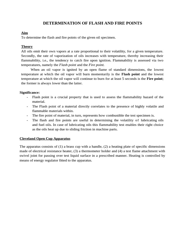 Flash and Fire Point Determination of Oils | PDF | Fires | Thermodynamics