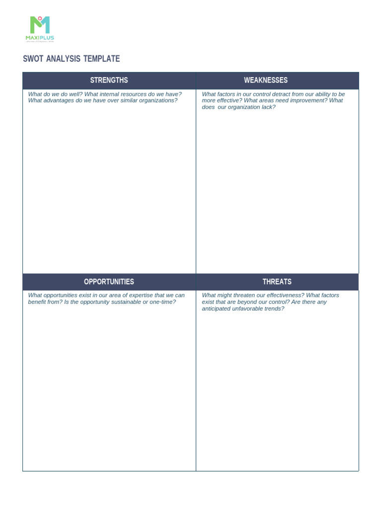 SWOT and TOWS Analysis Template | PDF