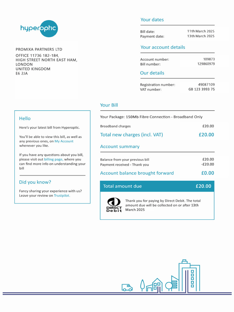 Promixa Partners LTD Hyperoptic Bill | PDF