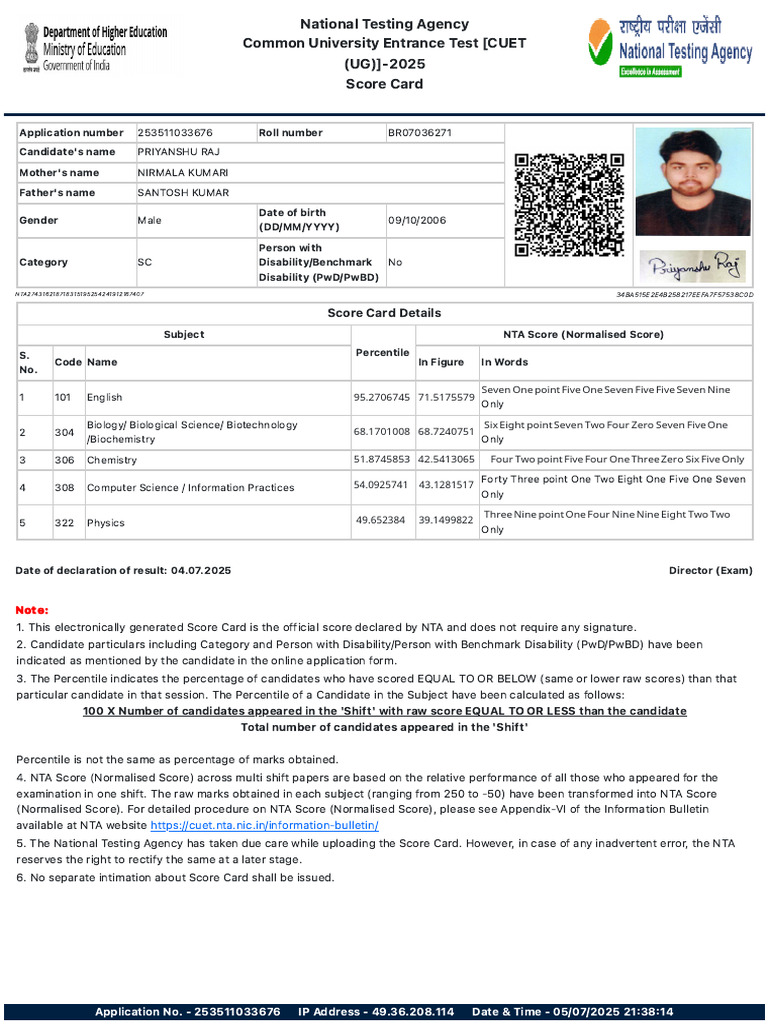 Cuet (Ug) - 2025 5555 | PDF | Qualifications | Student Assessment And Evaluation