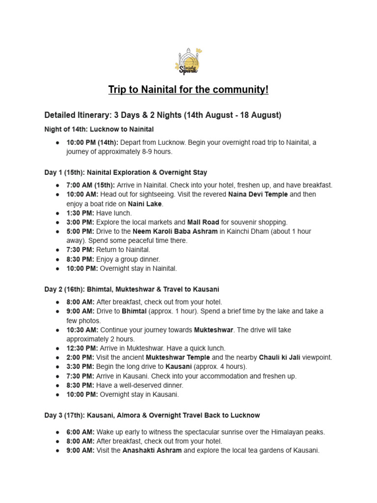 Nainital Itinerary (Updated) | PDF | Cuisine | Eating Behaviors Of Humans