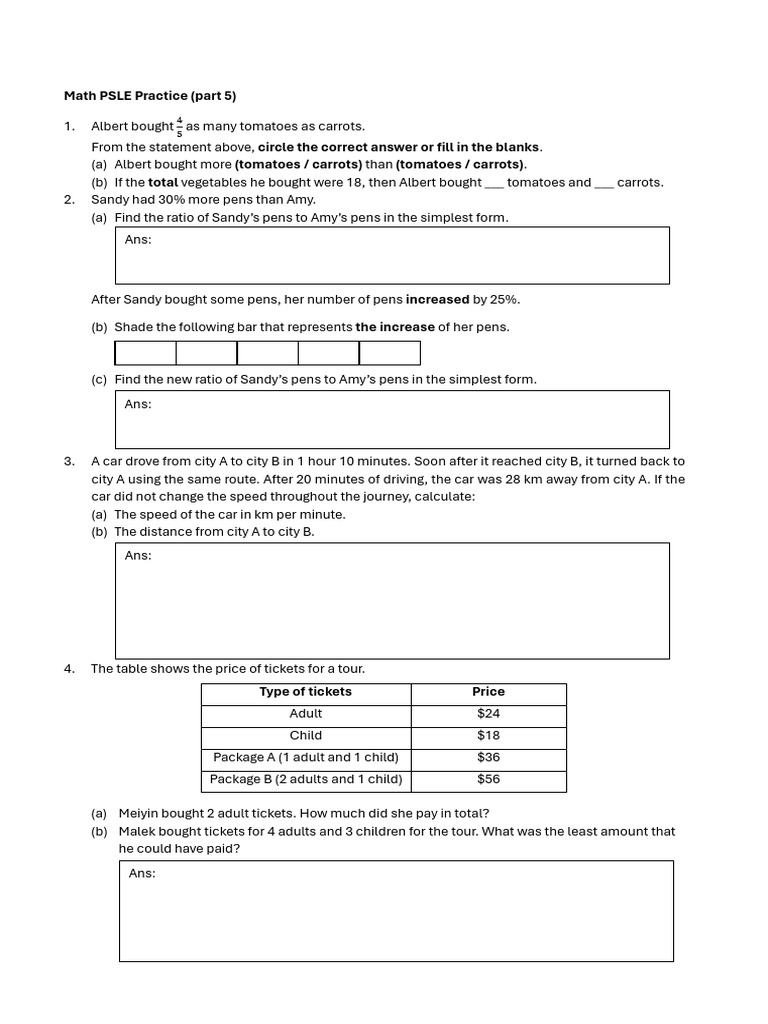 PSLE Math Practice Questions Part 5 | PDF