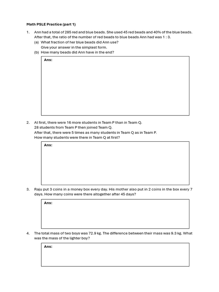 Math PSLE Practice (Part 1) | PDF