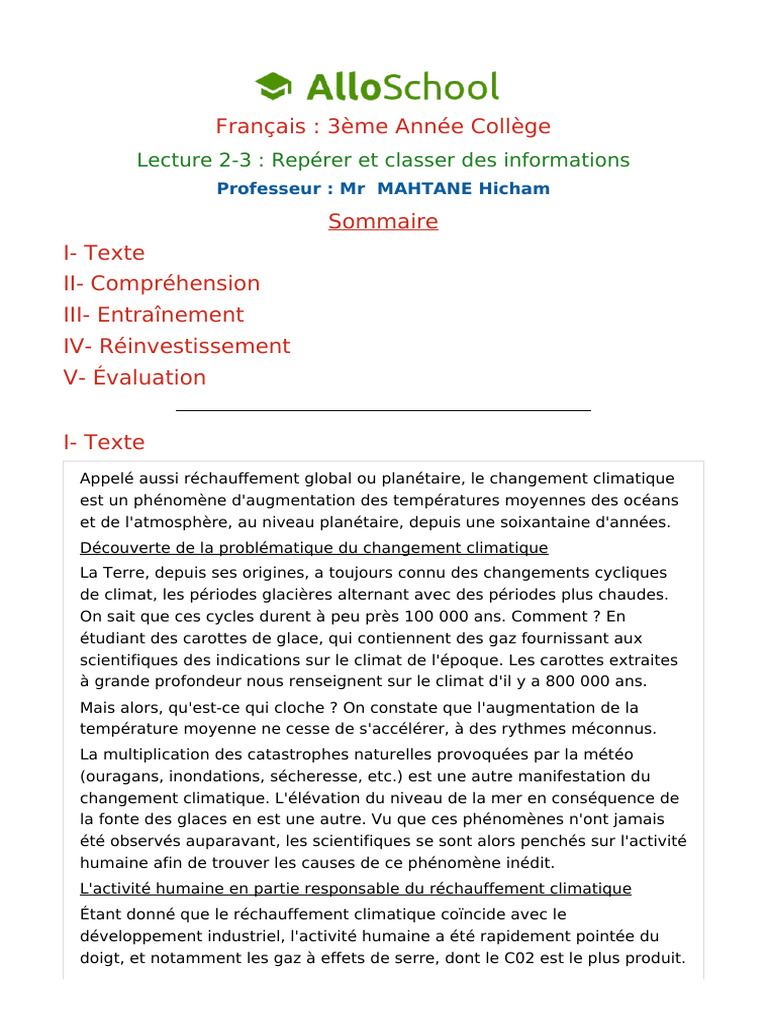 Lecture 2 3 Reperer Et Classer Des Informations | PDF | Changement ...