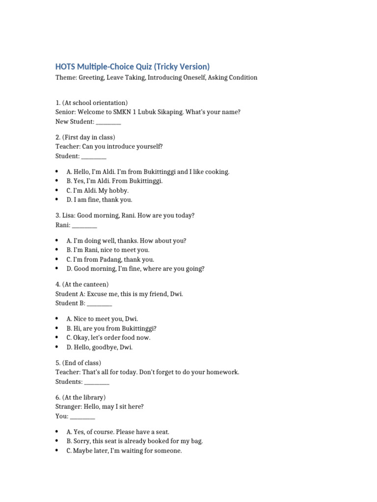 HOTS Quiz 25 Questions Tricky | PDF