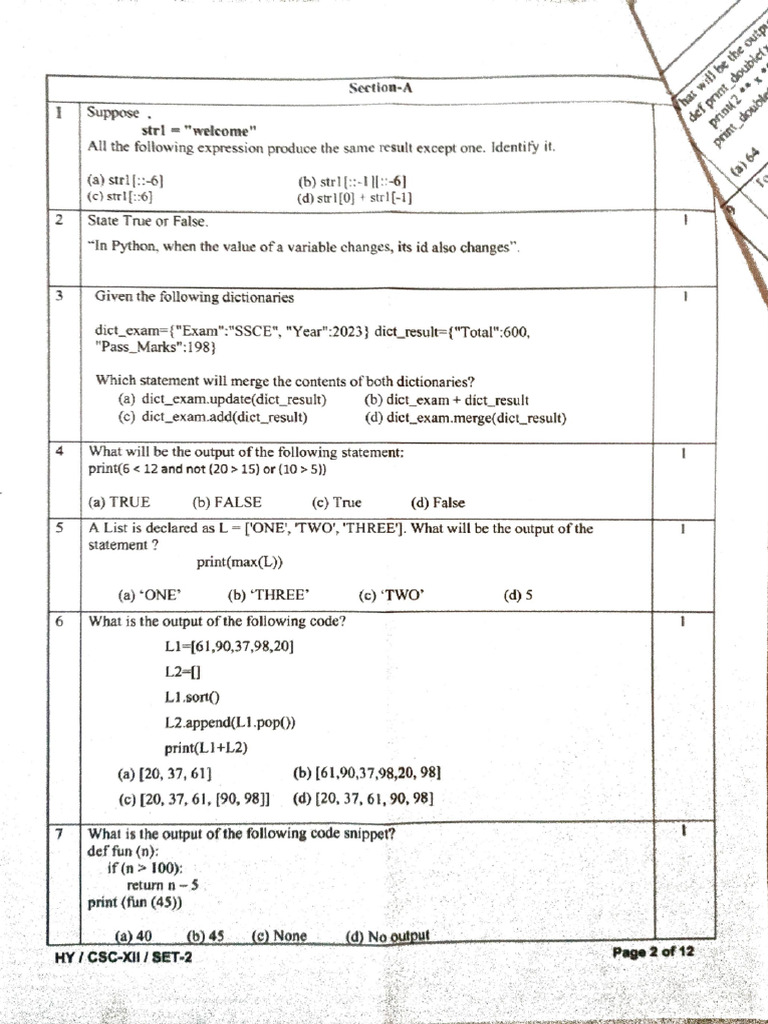 Python Programming Questions and Answers | PDF | Parameter (Computer Programming) | Comma ...