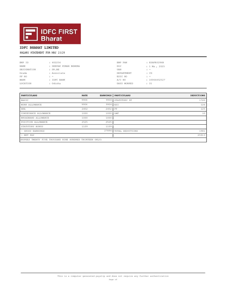 May 2025 Payslip | PDF