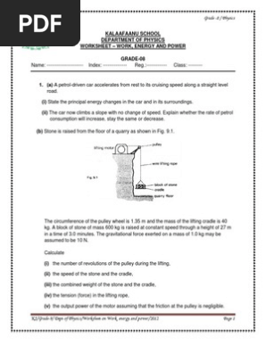 Energy Work And Power Worksheet Answer