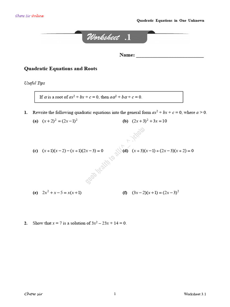 Quadratic Equations Worksheet Guide | PDF | Quadratic Equation | Area
