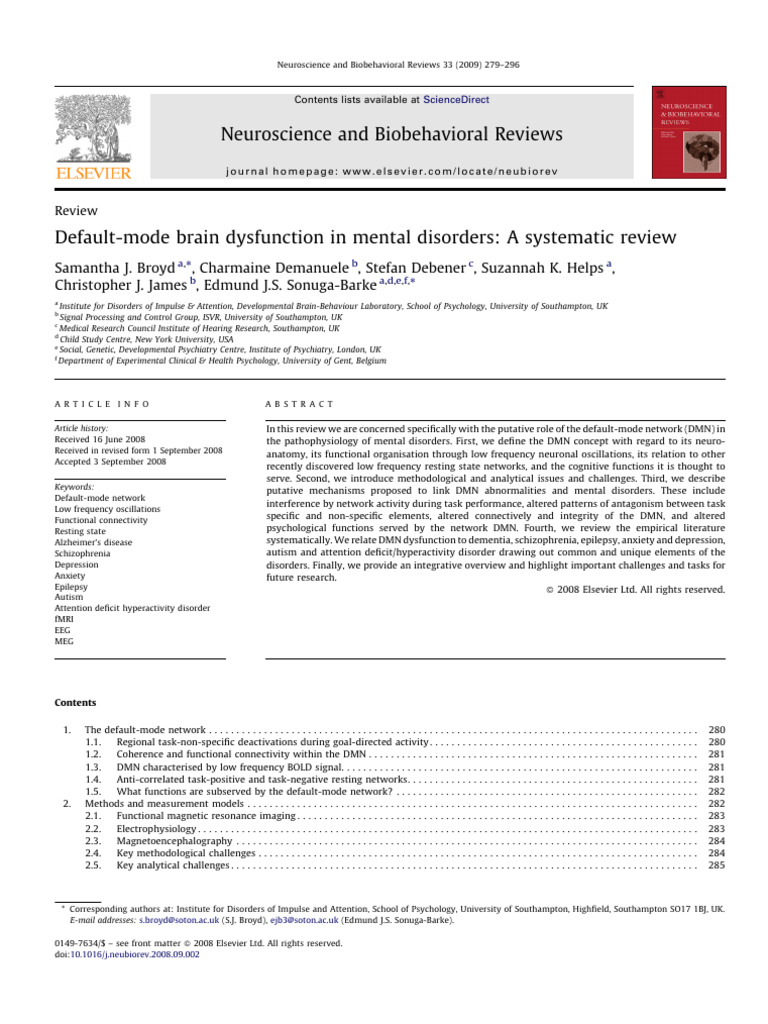 Default-Mode Brain Dysfunction in Mental Disorders A Systematic Review ...