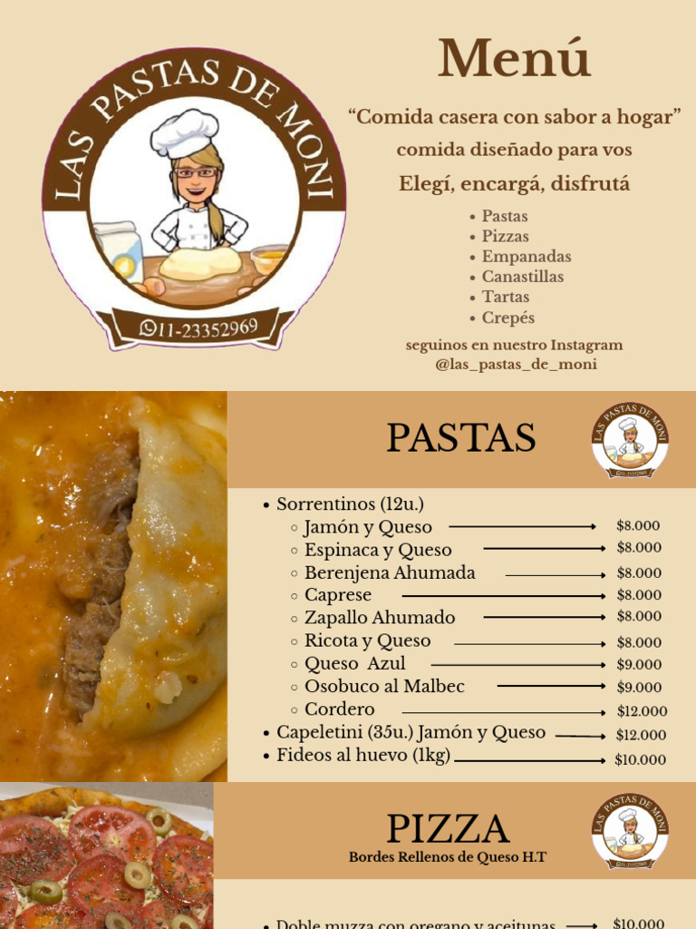 Menú - Las Pastas de Moni | PDF