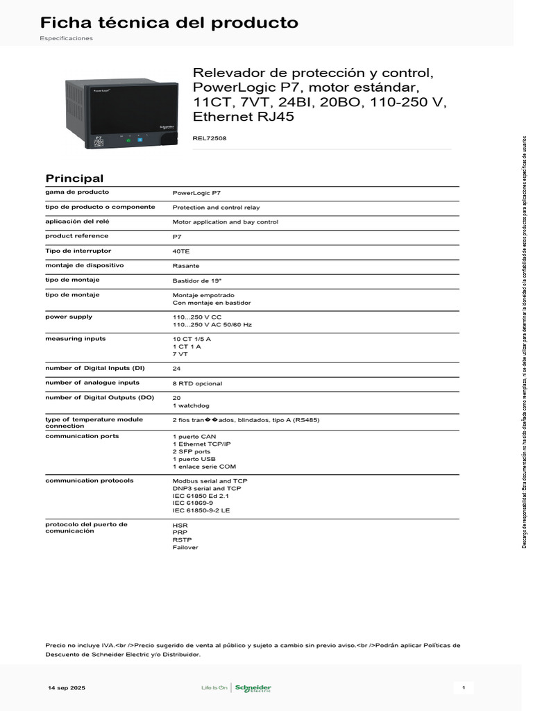Relé de Protección PowerLogic P7 | PDF | Energia electrica | Ingenieria ...